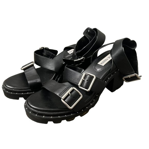 Steve Madden | Shoes | Steve Madden Scatter Black Strappy Buckle Y2k ...